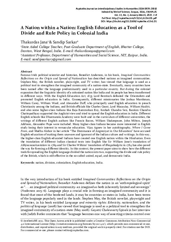 (PDF) A Nation within a Nation: English Education as a Tool of Divide ...