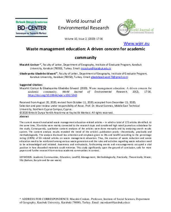 (PDF) Waste management education: A driven concern for academic community
