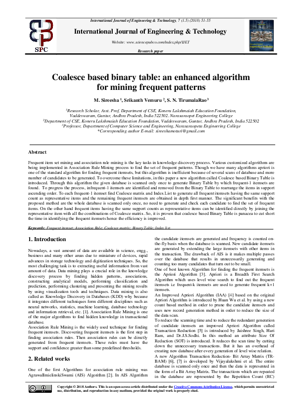 (PDF) Coalesce based binary table: an enhanced algorithm for mining frequent patterns