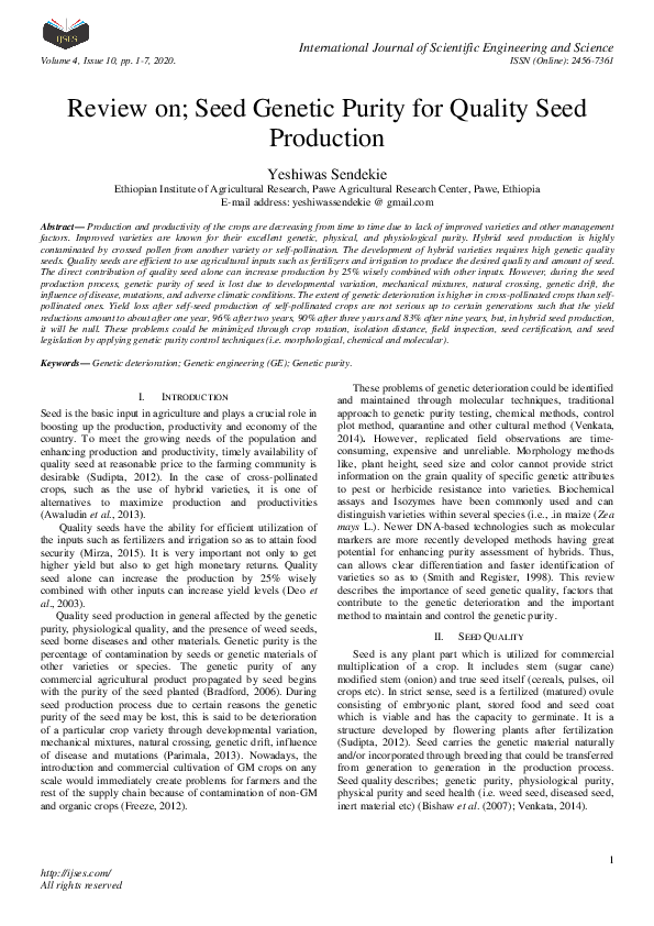 (PDF) Review on; Seed Genetic Purity for Quality Seed Production