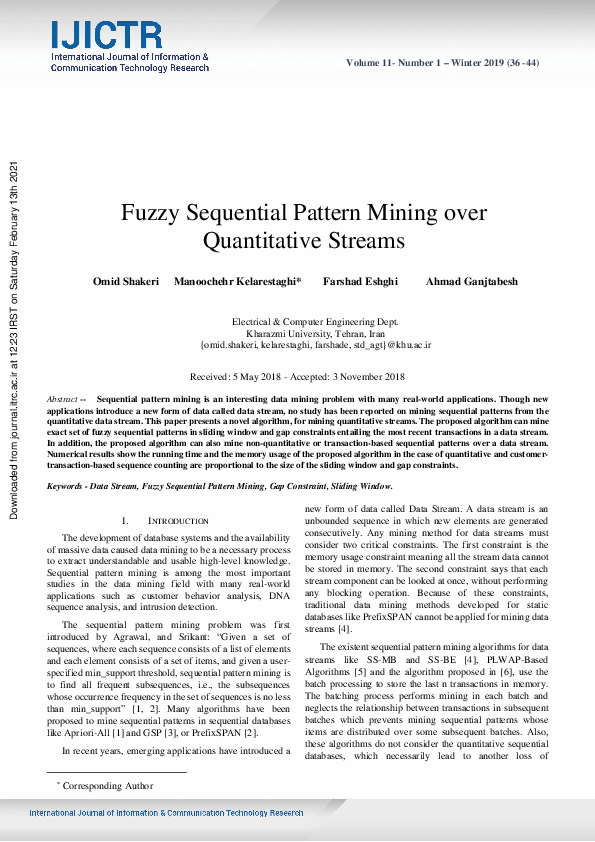 (PDF) Fuzzy Sequential Pattern Mining over Quantitative Streams