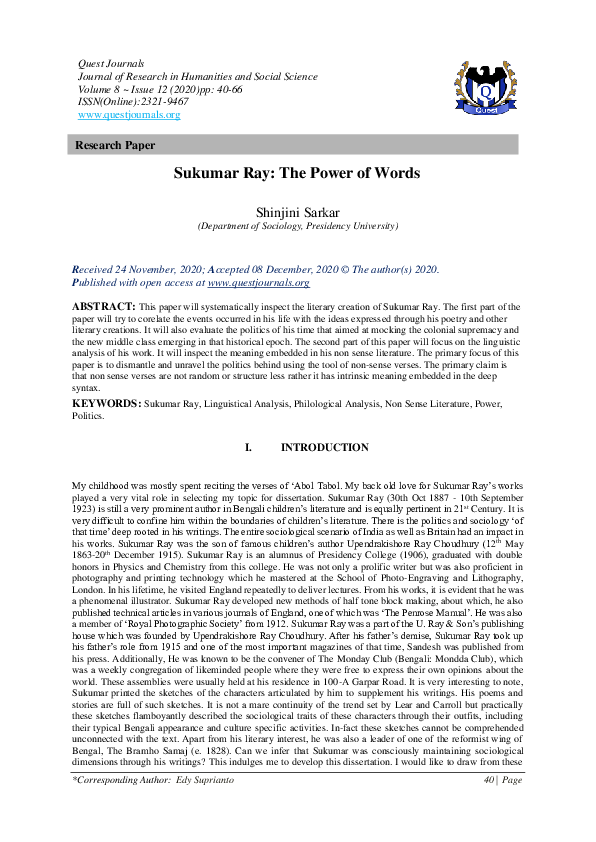 (PDF) Sukumar Ray: The Power of Words
