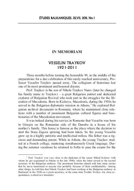 (PDF) Traykov - in memoriam The text is published in Etudes Balkaniques ...