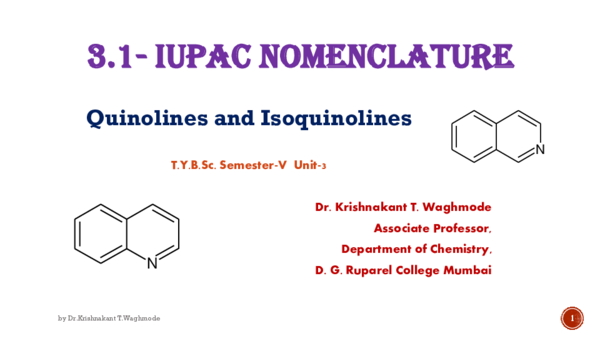(PDF) 3.1-IUPAC NOMENCLATURE Quinolines and Isoquinolines
