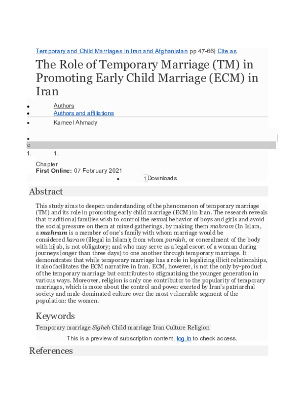 (DOC) The Role of Temporary Marriage (TM) in Promoting Early Child ...