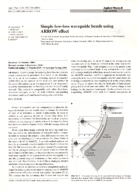 (PDF) Simple low-loss waveguide bends using ARROW effect