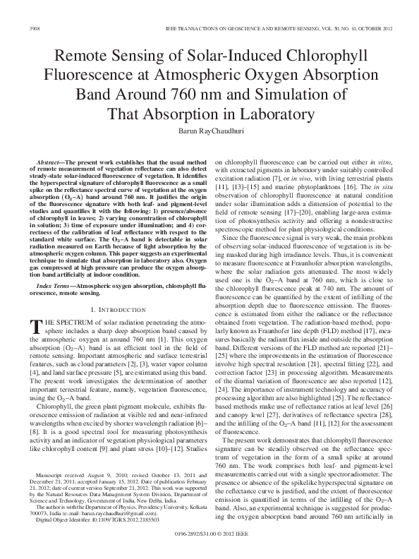 (PDF) Remote Sensing of Solar-Induced Chlorophyll Fluorescence at ...