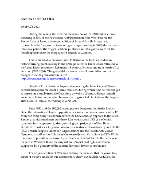 (PDF) SABRA and SHATILA PREFACE 2021