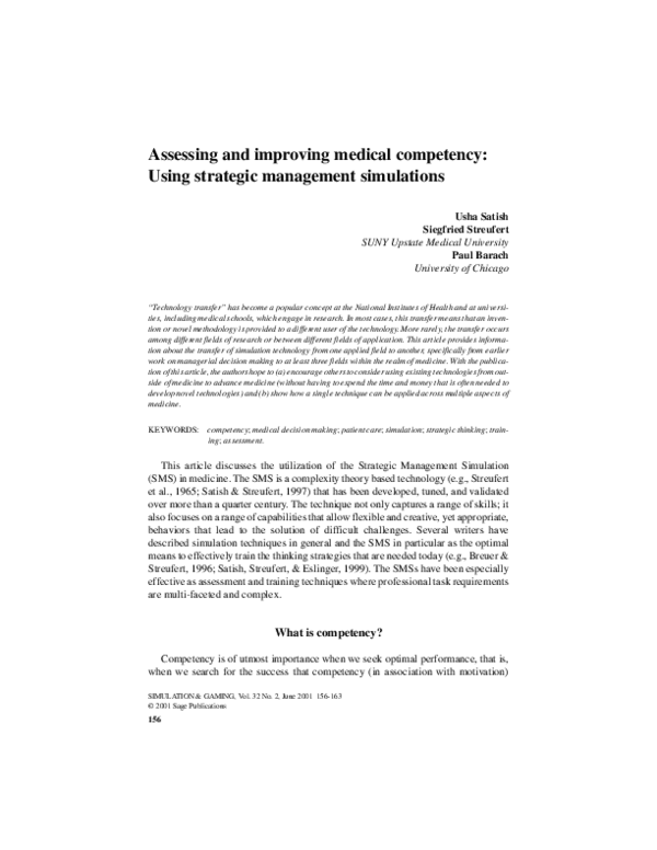 (PDF) Assessing and improving medical competency: Using strategic management simulations