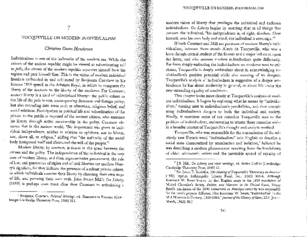 (PDF) Tocqueville on Modern Individualism