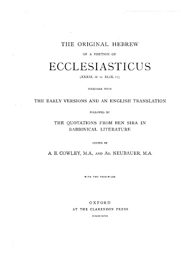(PDF) *The Original Hebrew of a Portion of Ecclesiasticus (XXXIV. 15 ...