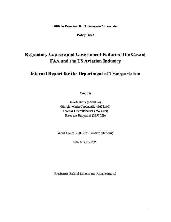 (PDF) Regulatory Capture and Government Failures: The Case of FAA and ...