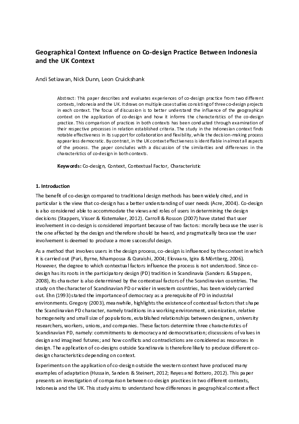 (PDF) Geographical Context Influence on Co-design Practice Between ...