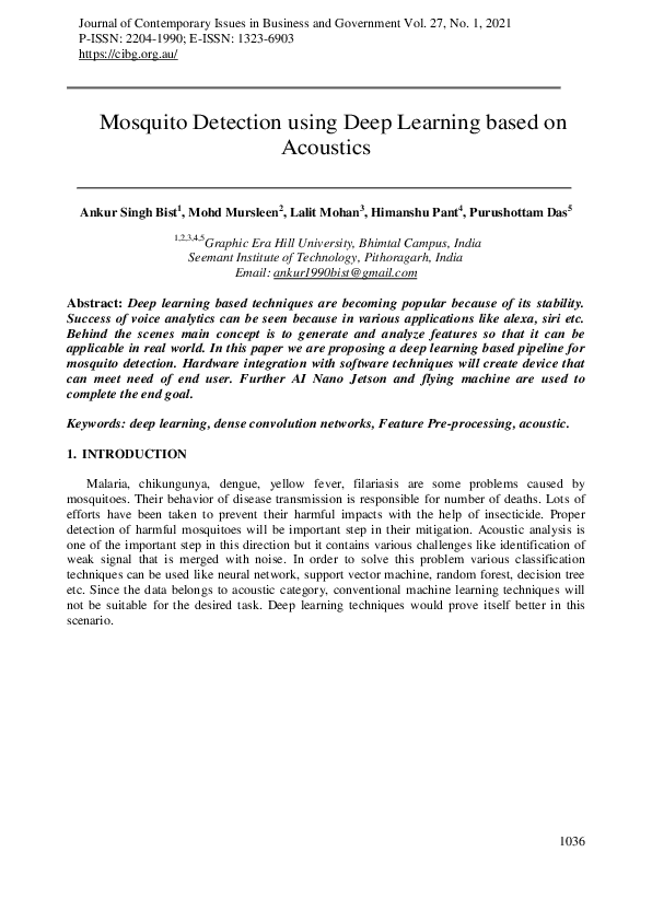 (PDF) Mosquito Detection using Deep Learning based on Acoustics (PDF) Mosquito Detection using Deep Learning based on Acoustics