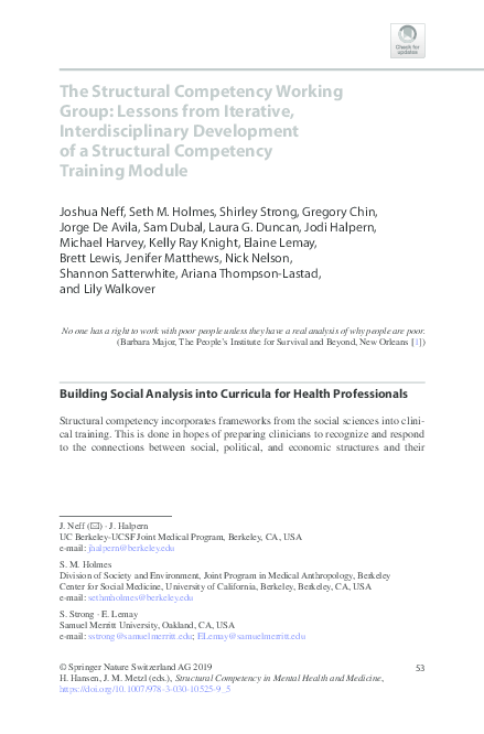 (PDF) The Structural Competency Working Group: Lessons from Iterative ...