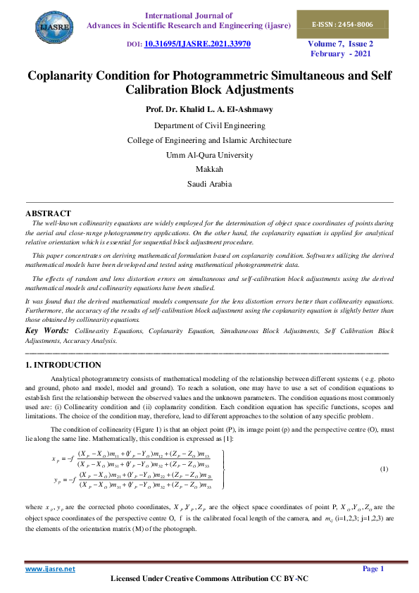 (PDF) Coplanarity Condition for Photogrammetric Simultaneous and Self ...