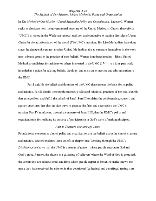 (DOC) REVIEW: The Method of Our Mission: United Methodist Polity and ...