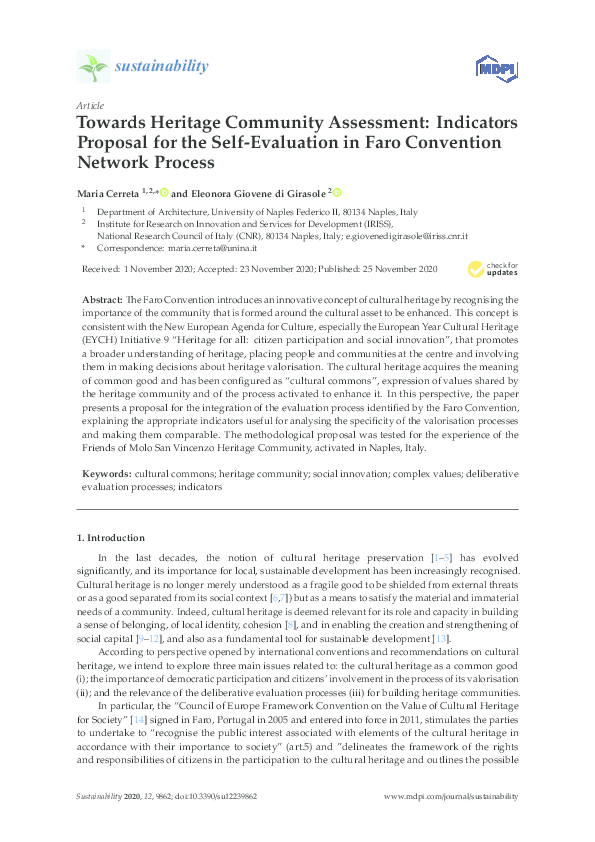 (PDF) Towards Heritage Community Assessment: Indicators Proposal for ...