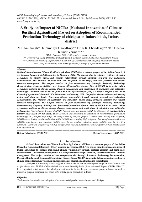 (PDF) A Study on Impact of NICRA (National Innovation of Climate ...