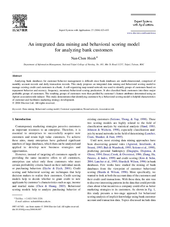 (PDF) An integrated data mining and behavioral scoring model for analyzing bank customers