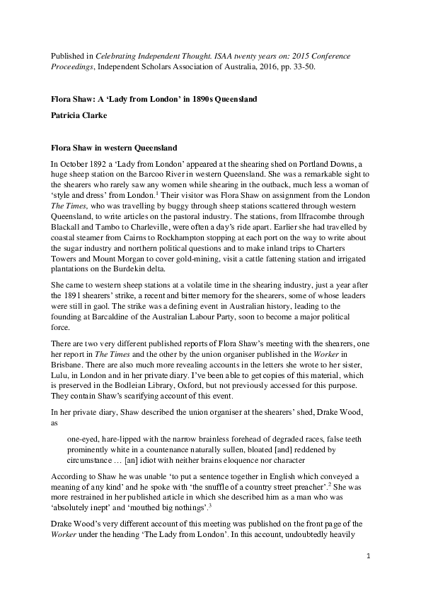 (PDF) Flora Shaw: A 'Lady from London' in 1890s Queensland