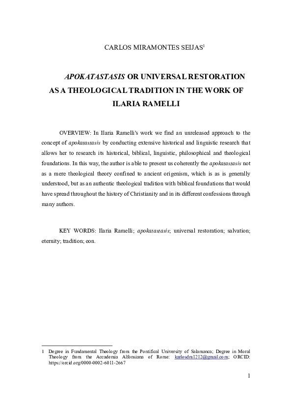 (PDF) Apokatastasis or universal restoration as a theological tradition ...