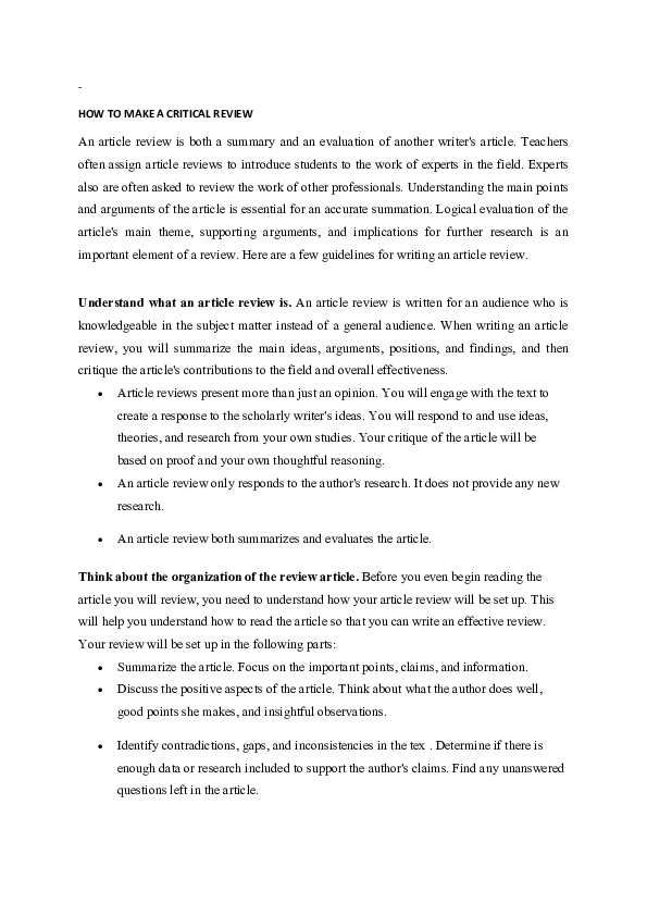 (DOC) HOW TO MAKE A CRITICAL REVIEW