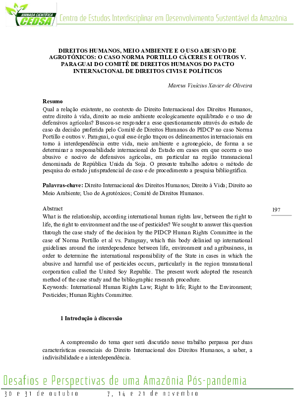 (PDF) DIREITOS HUMANOS, MEIO AMBIENTE E O USO ABUSIVO DE AGROTÓXICOS: O ...