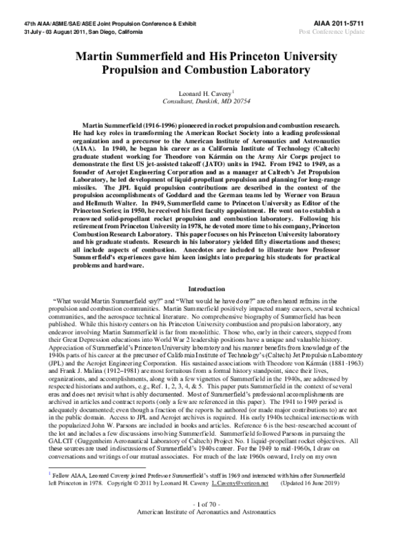 (PDF) Martin Summerfield and his Princeton University Laboratory AIAA ...