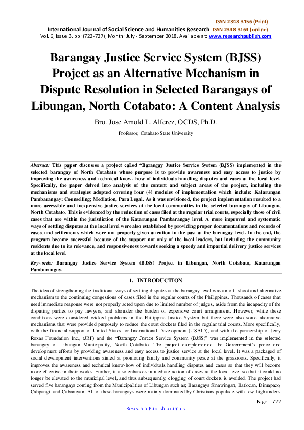 (PDF) Barangay Justice Service System (BJSS) Project as an Alternative ...