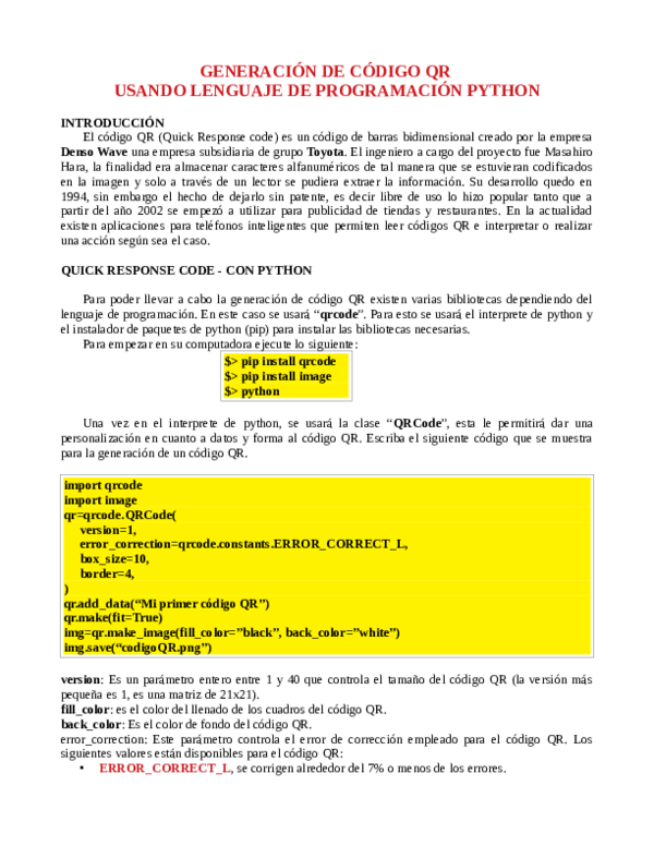 (PDF) GENERACIÓN DE CÓDIGO QR USANDO LENGUAJE DE PROGRAMACIÓN PYTHON (PDF) GENERACIÓN DE CÓDIGO QR USANDO LENGUAJE DE PROGRAMACIÓN PYTHON