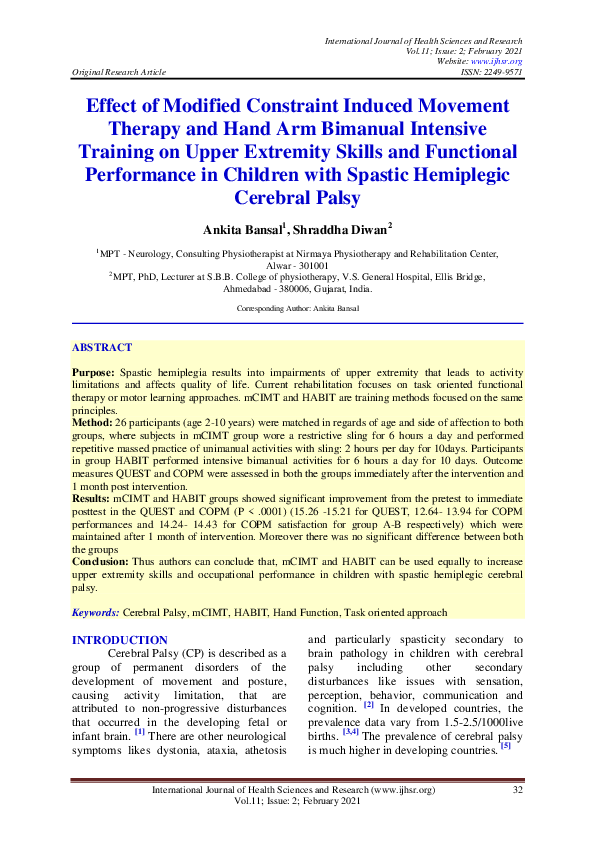 (PDF) Effect of Modified Constraint Induced Movement Therapy and Hand ...