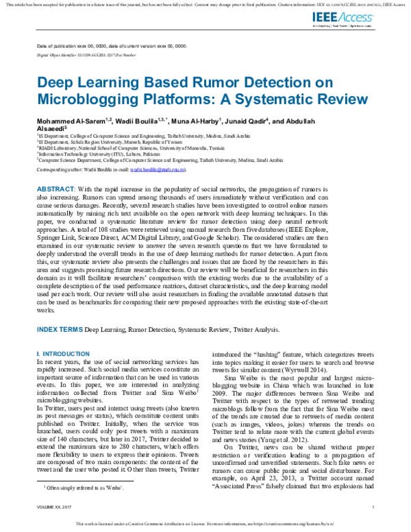 (PDF) Deep Learning Based Rumor Detection on Microblogging Platforms: A ...