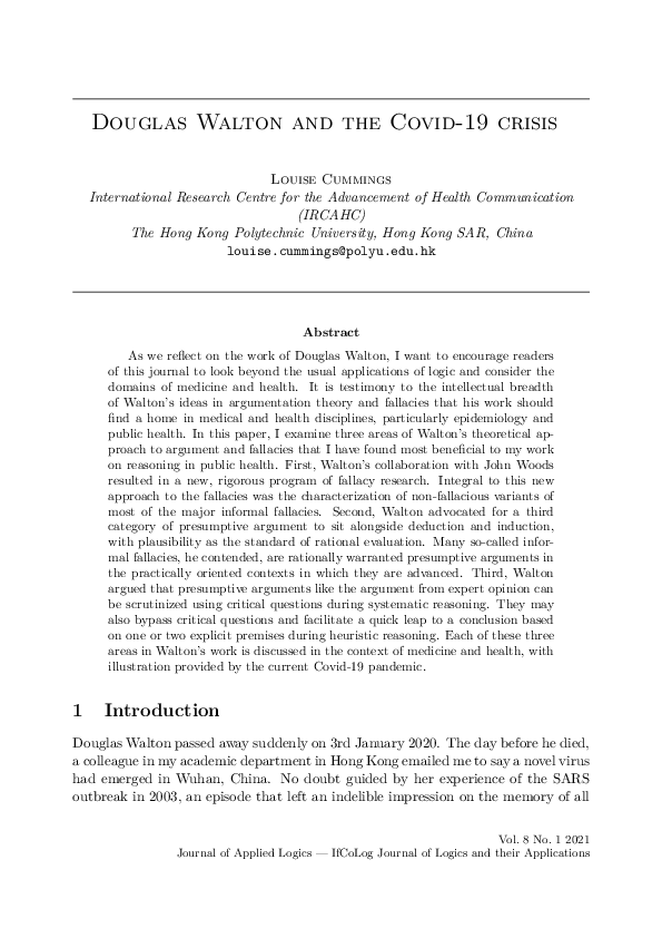 (PDF) Douglas Walton and the Covid 19 Crisis