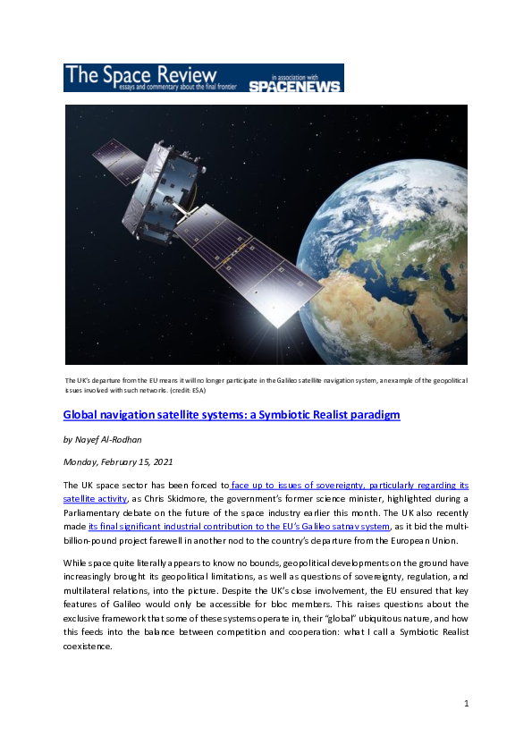 (PDF) Global navigation satellite systems: a Symbiotic Realist paradigm