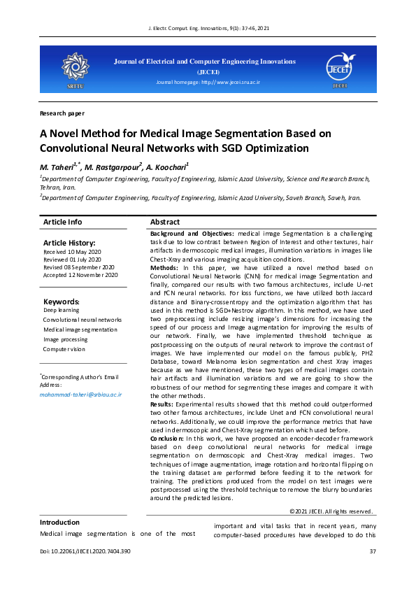 Pdf A Novel Method For Medical Image Segmentation Based On Convolutional Neural Networks With