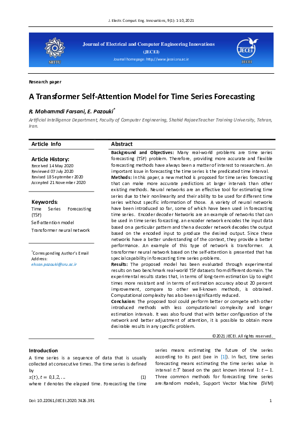 (PDF) A Transformer Self-Attention Model for Time Series Forecasting ...