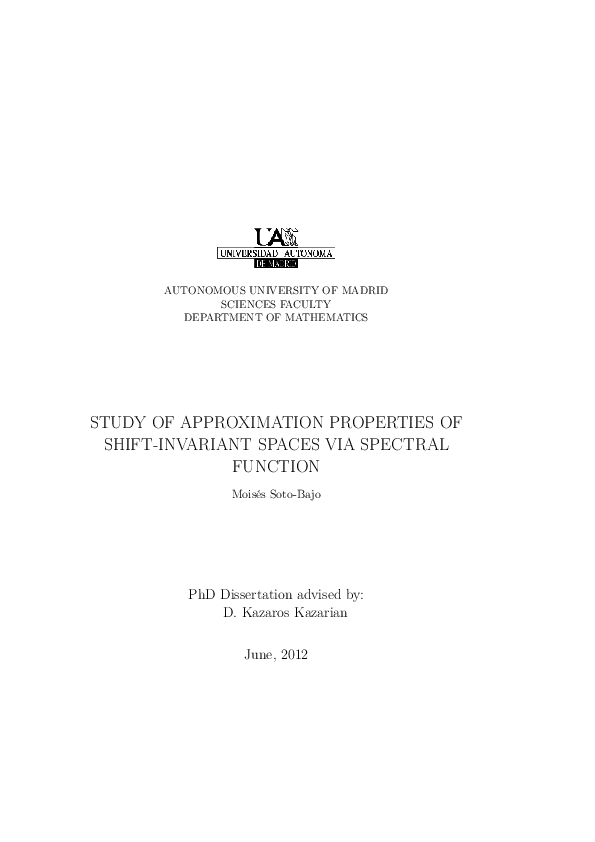 (PDF) STUDY OF APPROXIMATION PROPERTIES OF SHIFT-INVARIANT SPACES VIA SPECTRAL FUNCTION
