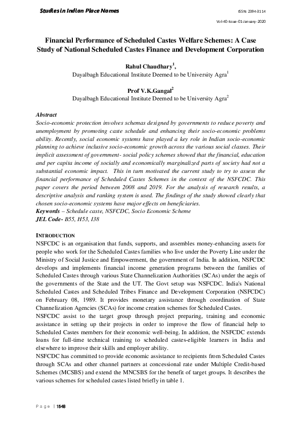 (PDF) Financial Performance of Scheduled Castes Welfare Schemes: A Case ...