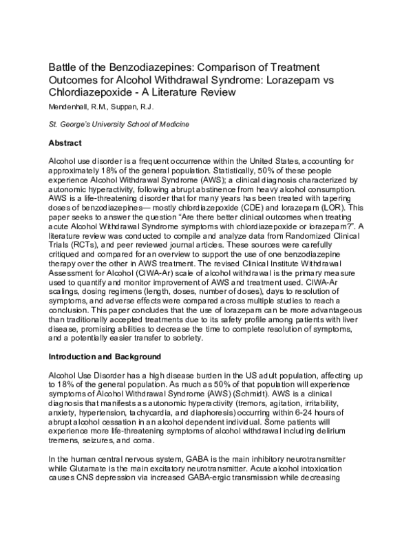 (DOC) Battle of the Benzodiazepines: Comparison of Treatment Outcomes ...