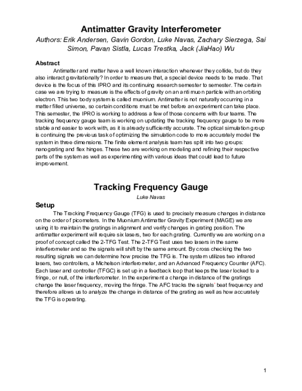 (DOC) Antimatter Gravity Interferometer