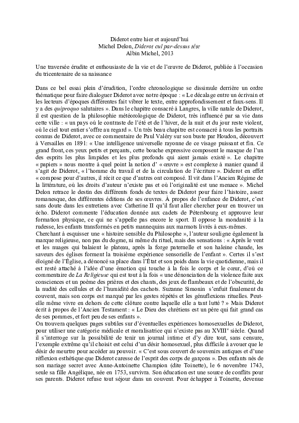 (DOC) Michel Delon, Diderot cul par-dessus tête