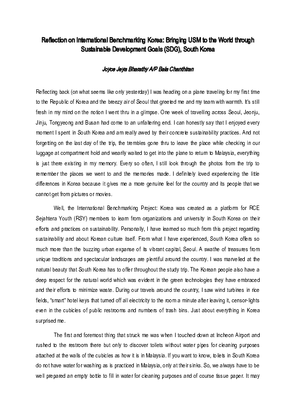 (DOC) Personal Reflection on International Benchmarking Korea: Bringing ...