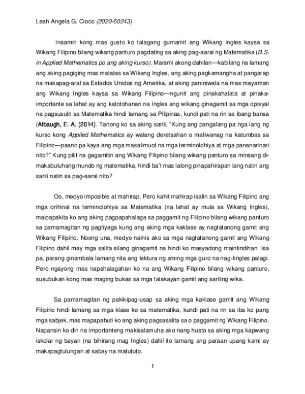 (PDF) Wikang Ingles VS Wikang Filipino Bilang Wikang Panturo sa Pilipinas