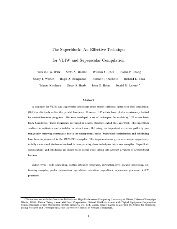 (PDF) The superblock: An effective technique for VLIW and superscalar compilation