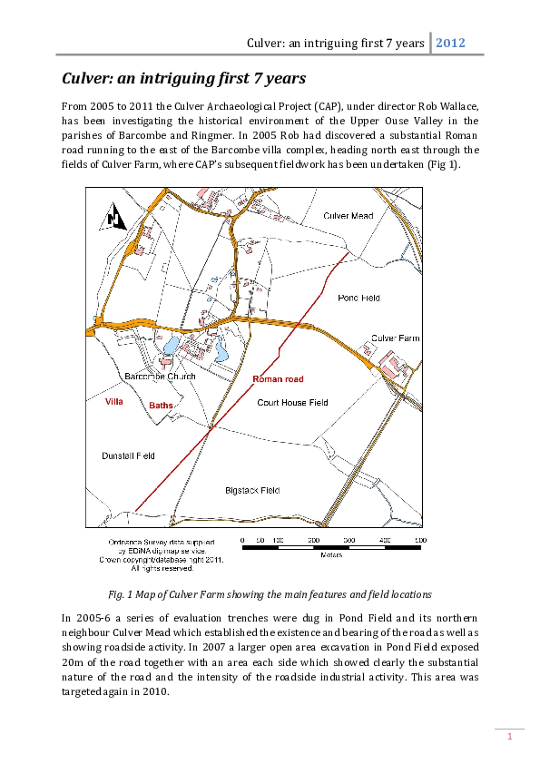 (PDF) Culver Archaeological Project: an intriguing first 7 years