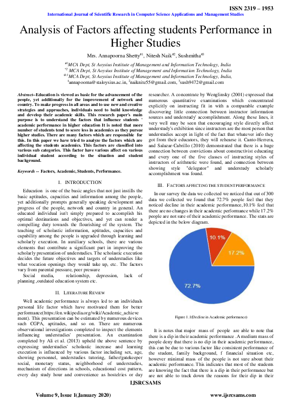 (PDF) Analysis of Factors affecting students Performance in Higher Studies