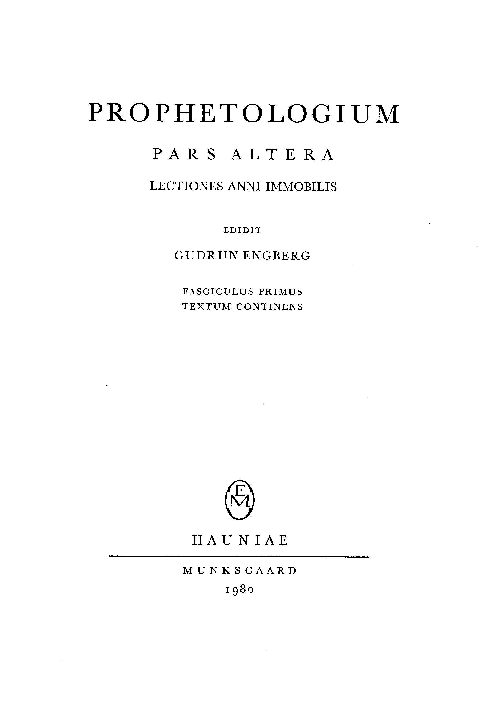 (PDF) Prophetologium, Pars altera: Lectiones anni immobilis, fasc.1 ...