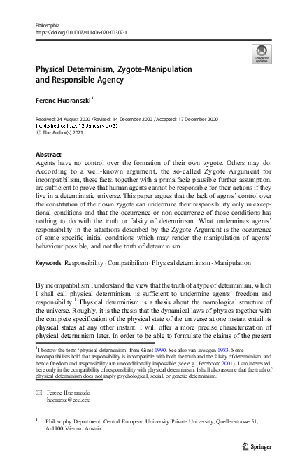 (PDF) Physical Determinism, Zygote-Manipulation and Responsible Agency