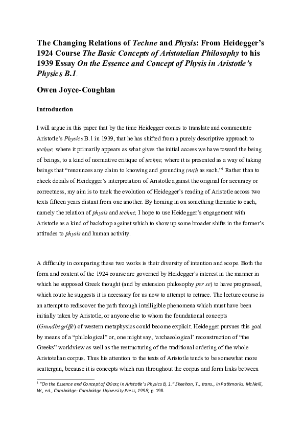 (DOC) The Changing Relations of Techne and Physis in Heidegger's ...